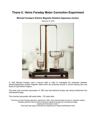 Thane C. Heins Correction Experiment Michael Faraday's Electric ...