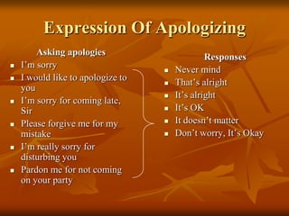 Thanking and apologizing expression | PDF