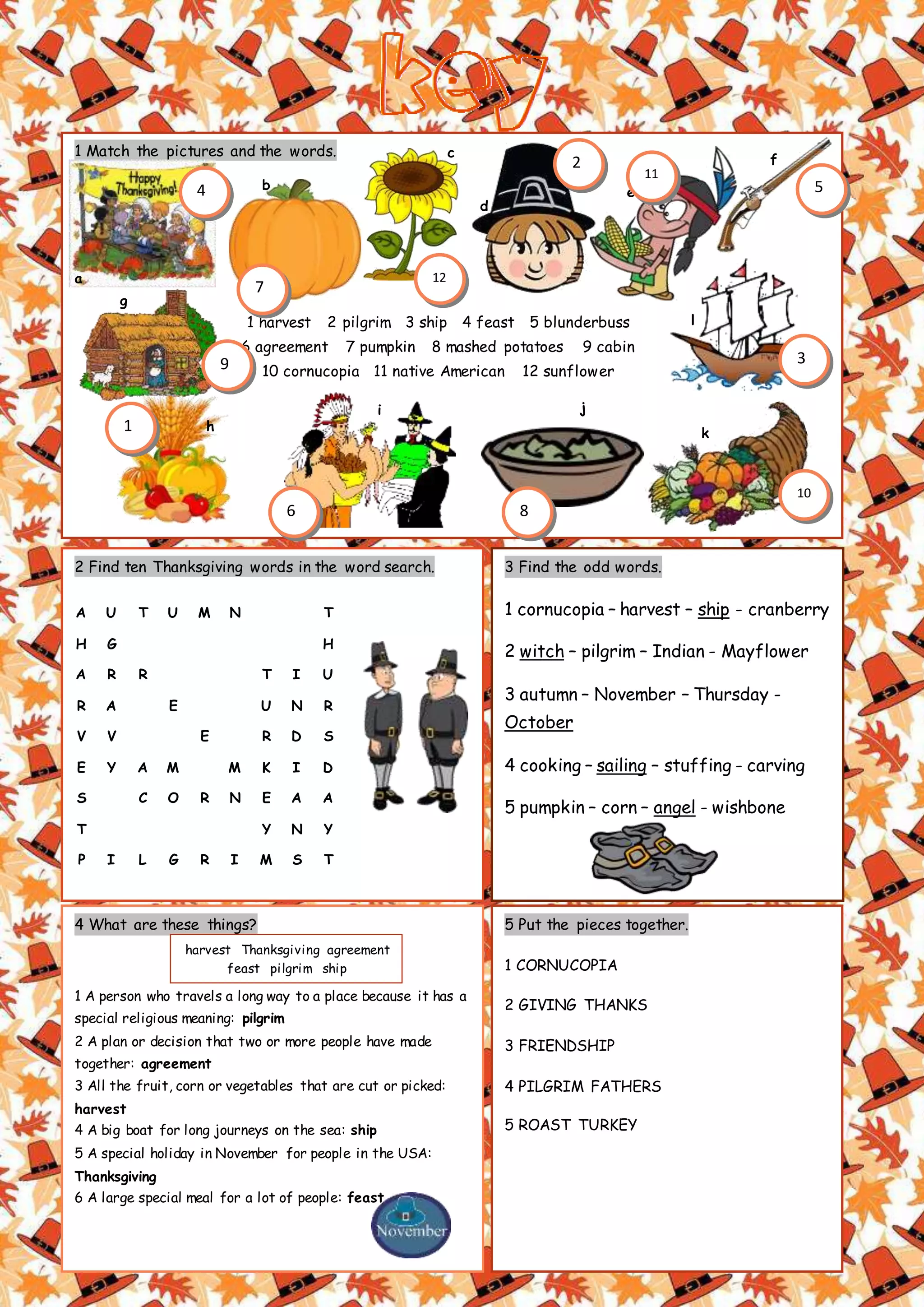 Thanksgiving vocabulary-exercises-fun-activities-games-oneonone ...