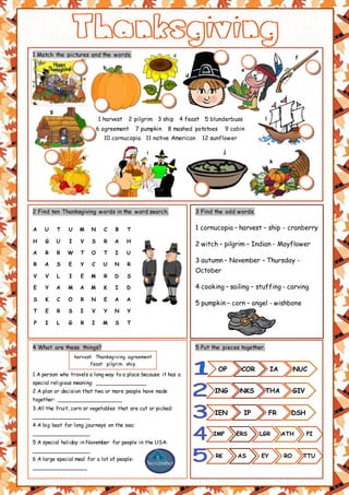 Thanksgiving vocabulary-exercises-fun-activities-games-oneonone ...