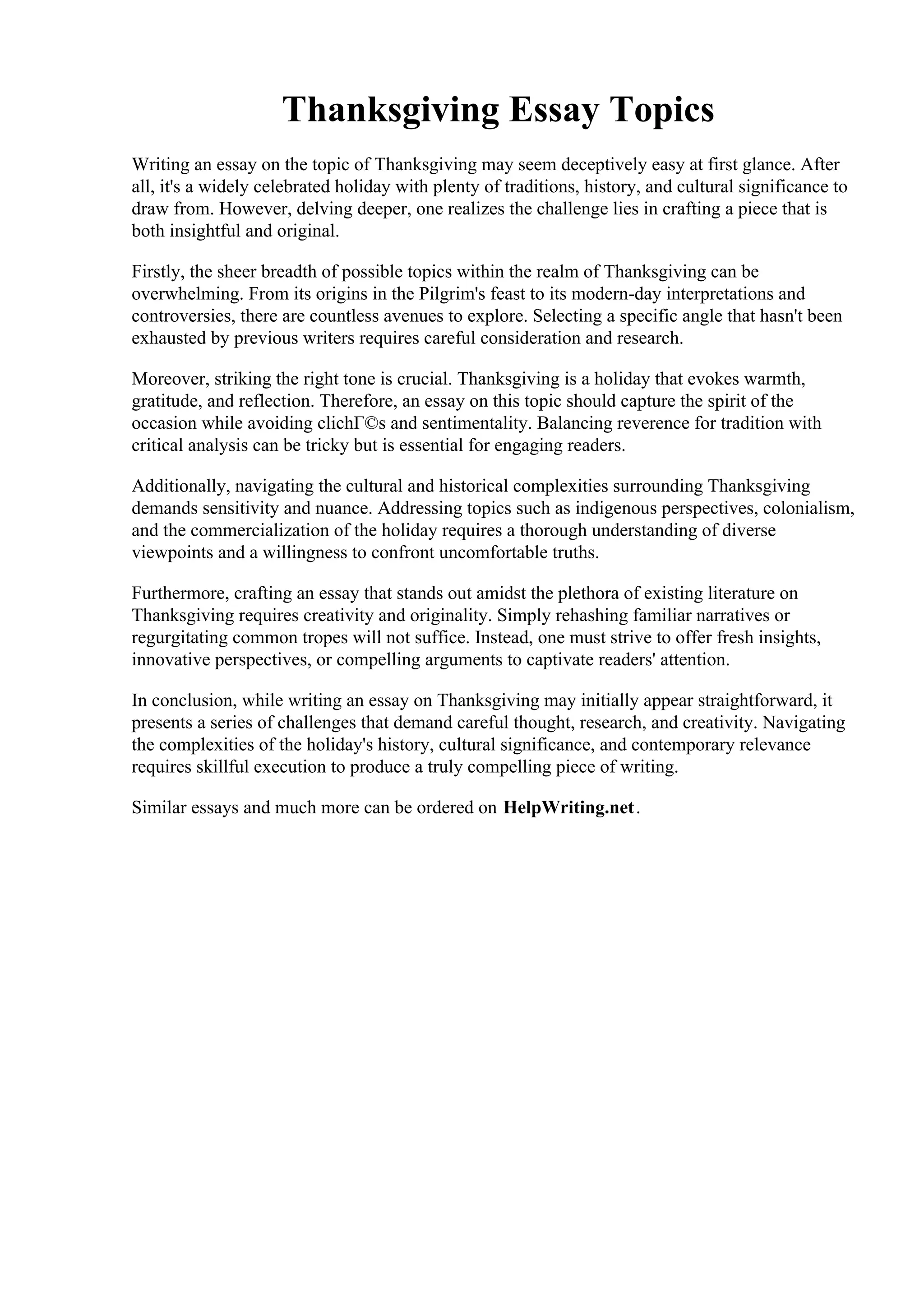 Thanksgiving Essay Topics. Writing Prompts for Kids about Thanksgiving ...