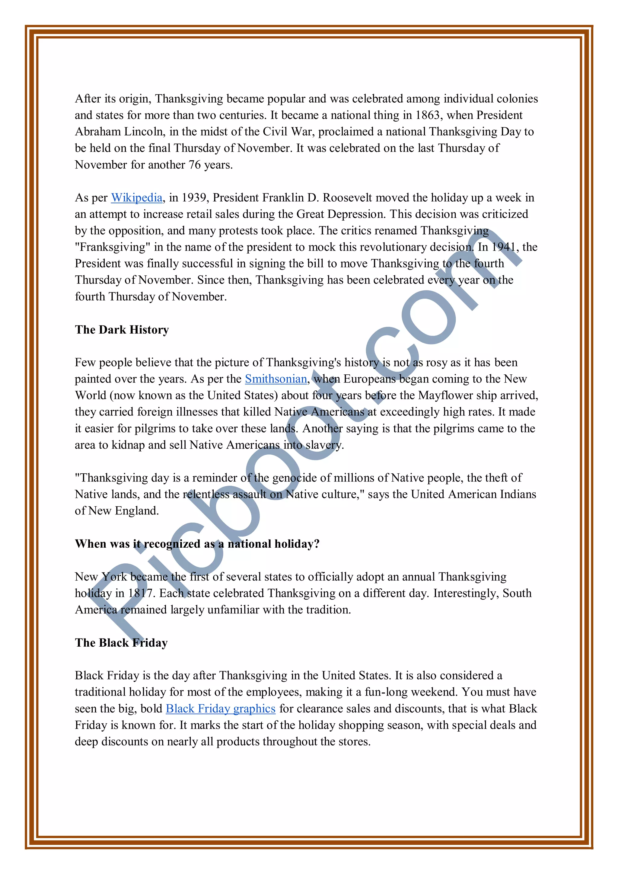 Thanksgiving History | PDF