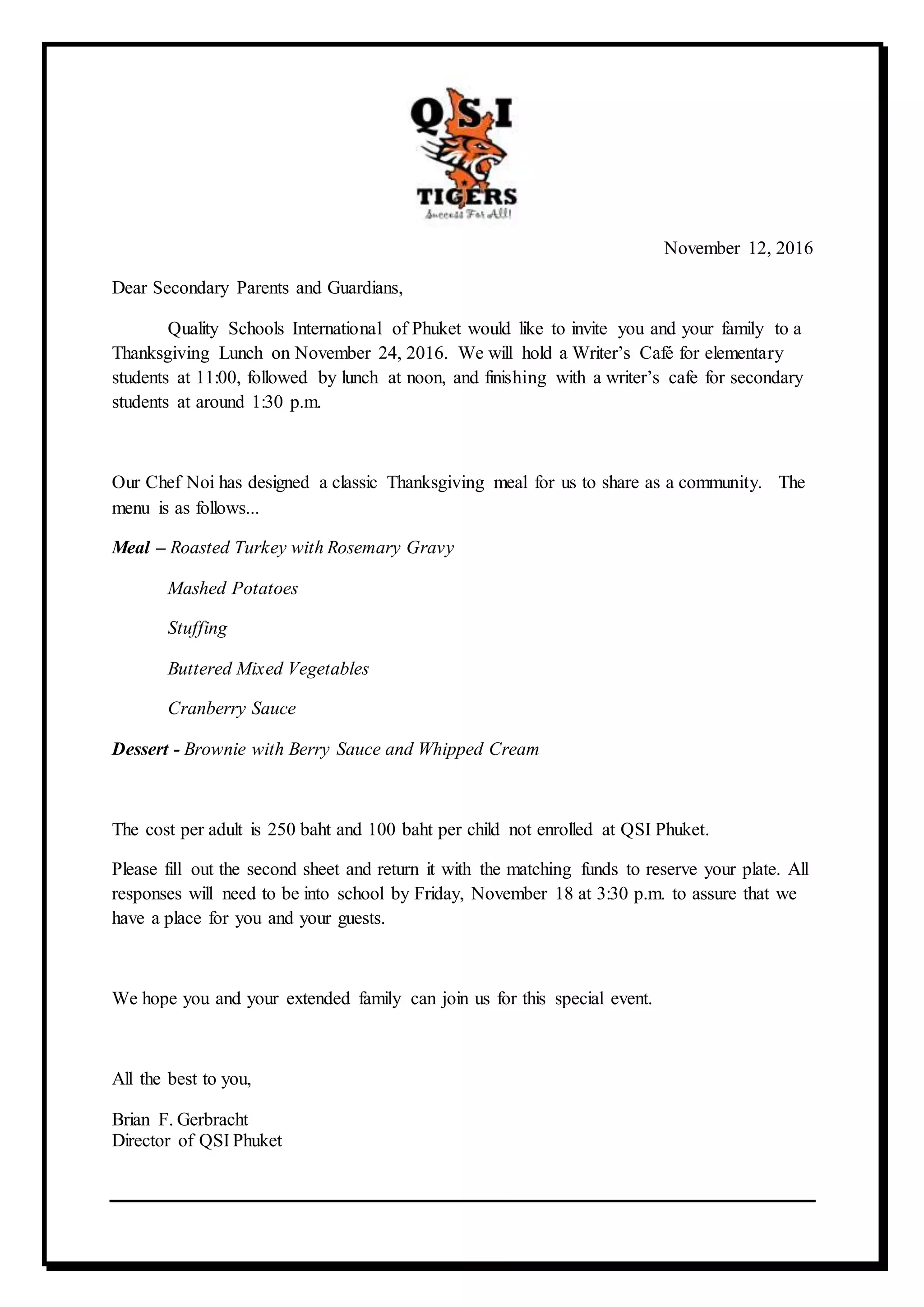 Thanksgiving notice and order [November 2016] | PDF