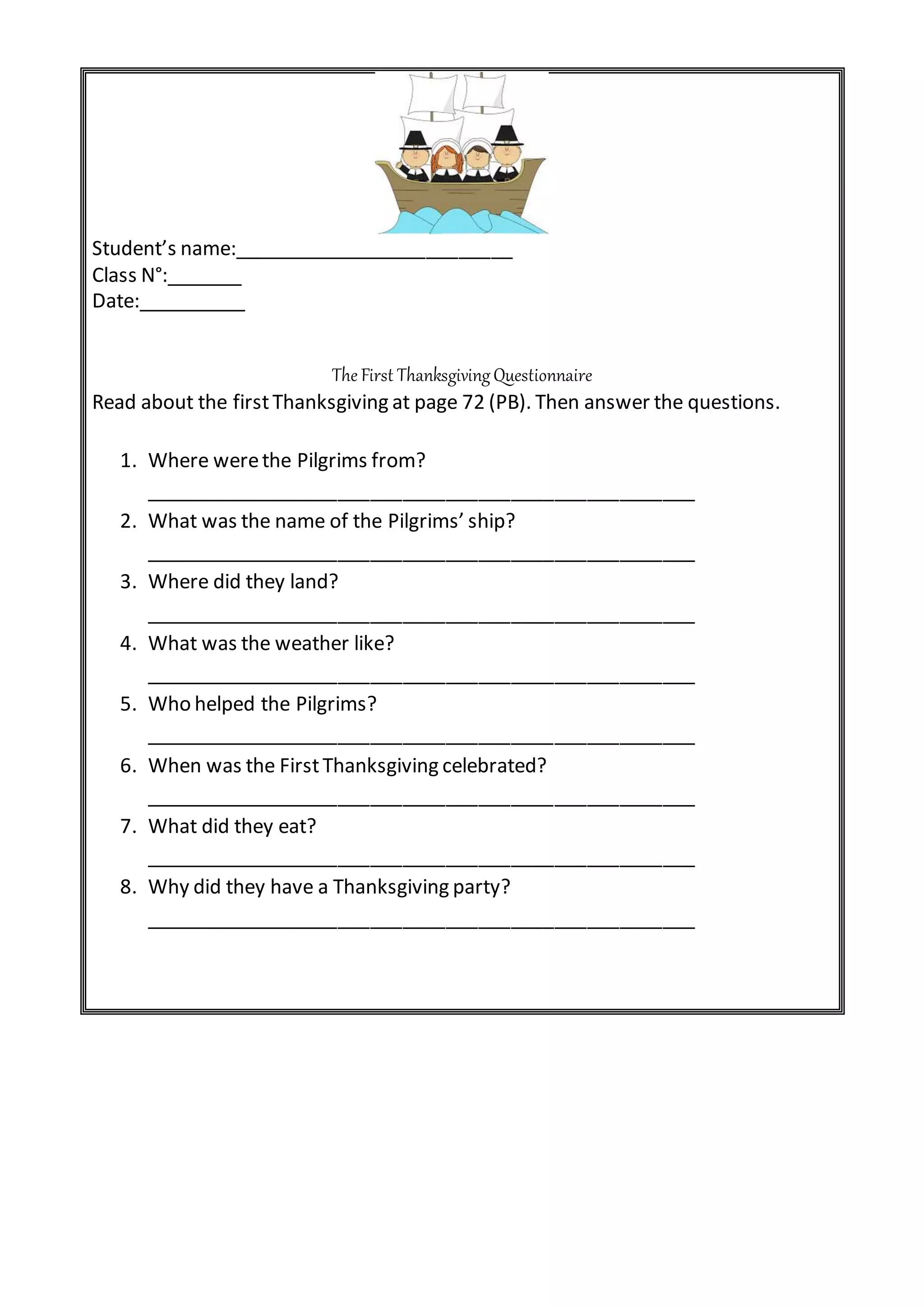 Thanksgiving questionnaire | DOCX