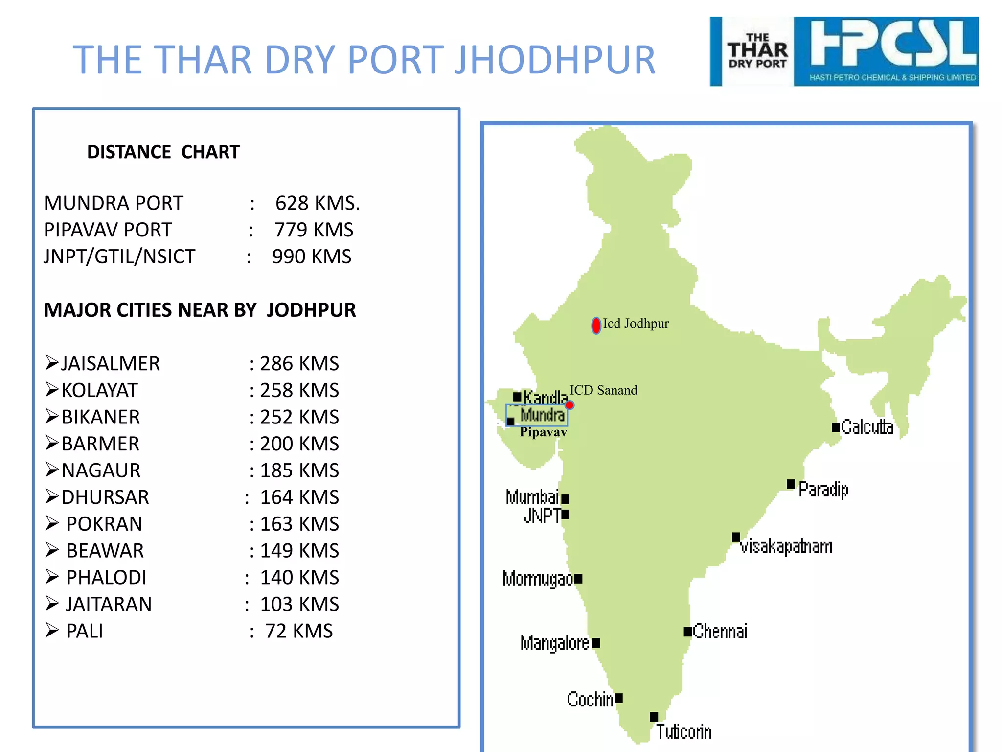 EXPORT IMPORT SHIPMENT VIA ICD THAR DRY PORT JODHPUR (RAJASTHAN) FROM ...