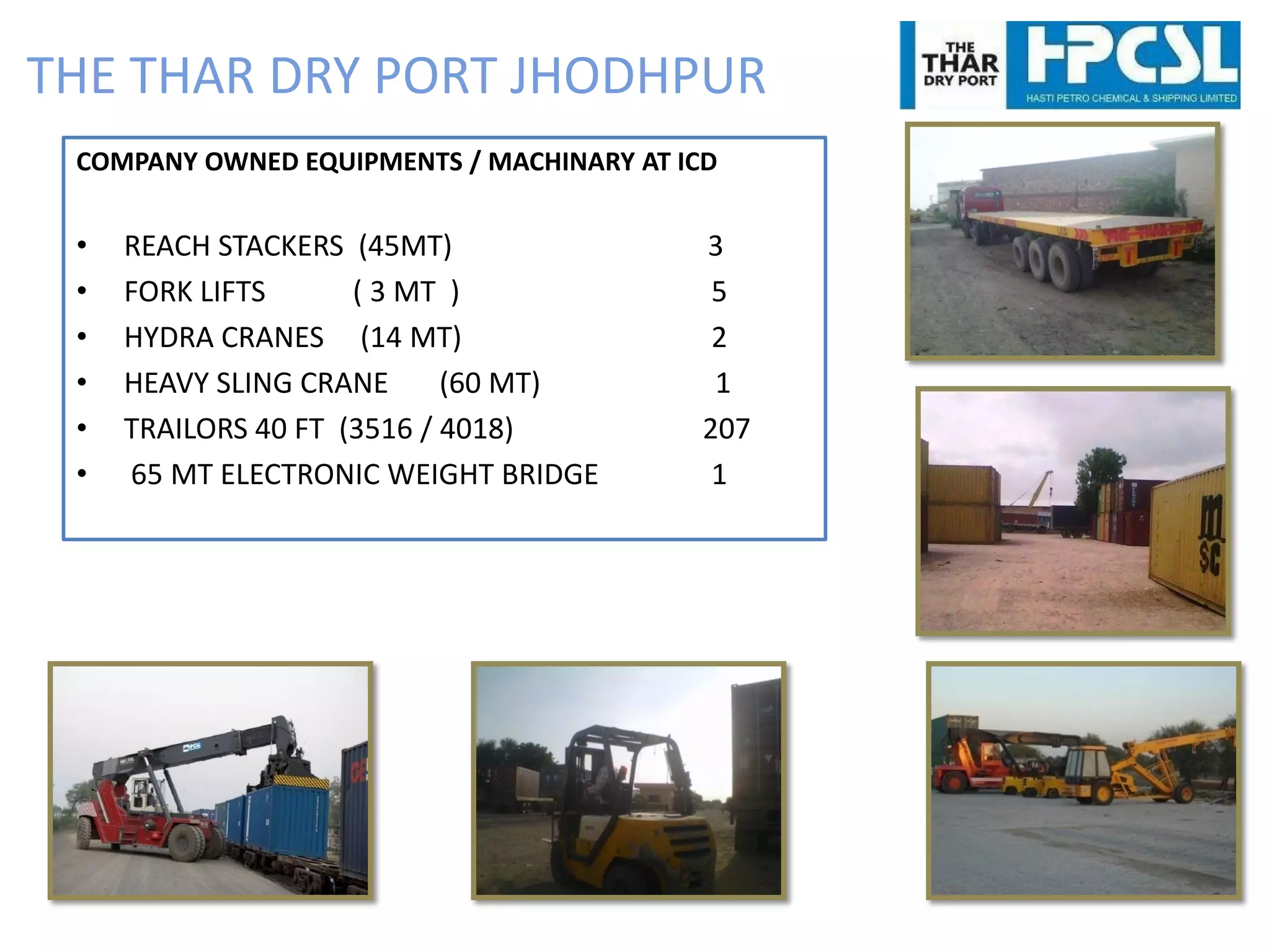 EXPORT IMPORT SHIPMENT VIA ICD THAR DRY PORT JODHPUR (RAJASTHAN) FROM ...