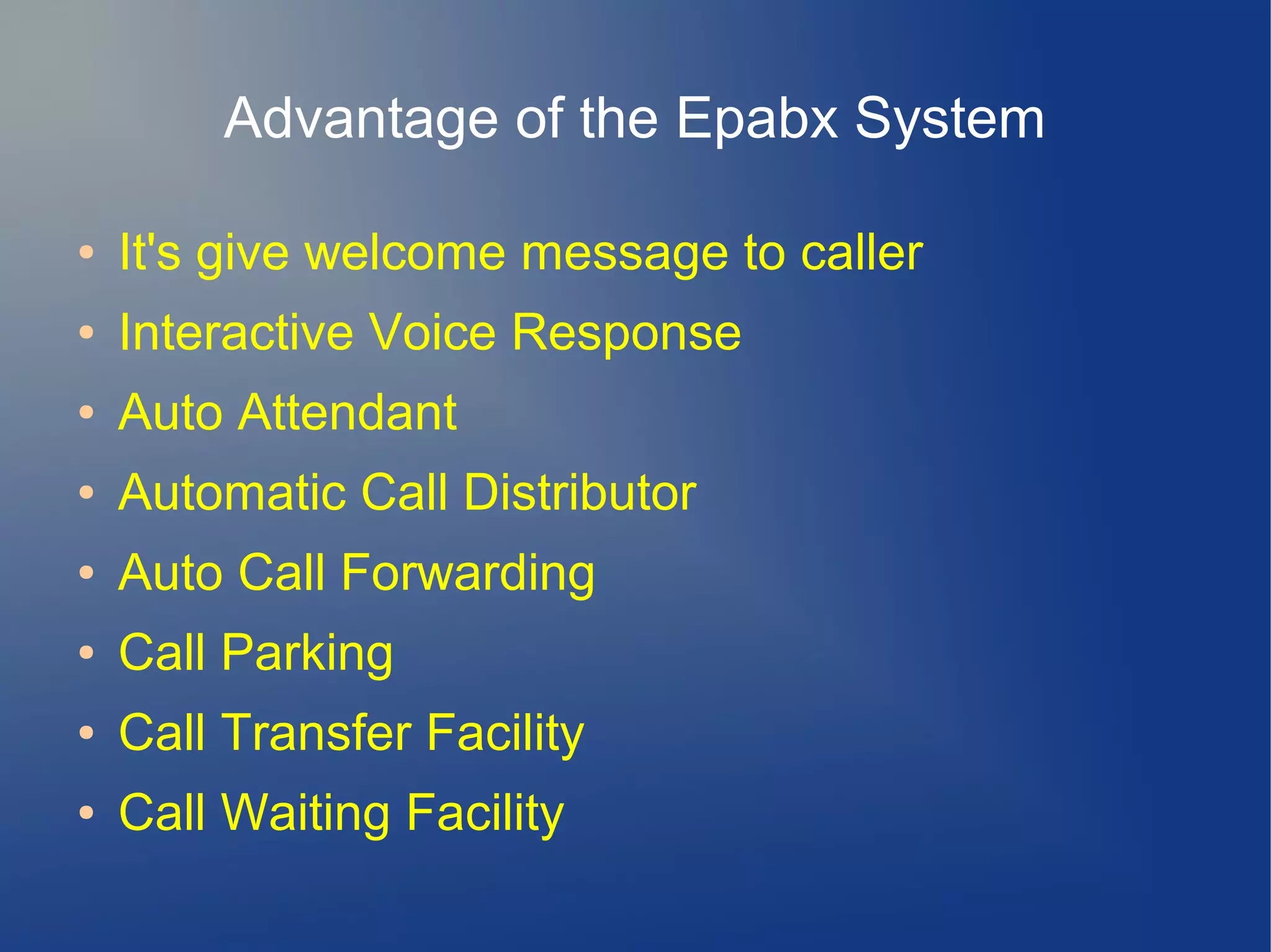Function Of The Epabx System | ODP
