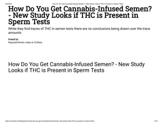 How Do Get Cannabis-Infused Semen? New Study Show Trace Amounts of THC in Sperm Samples | PPT
