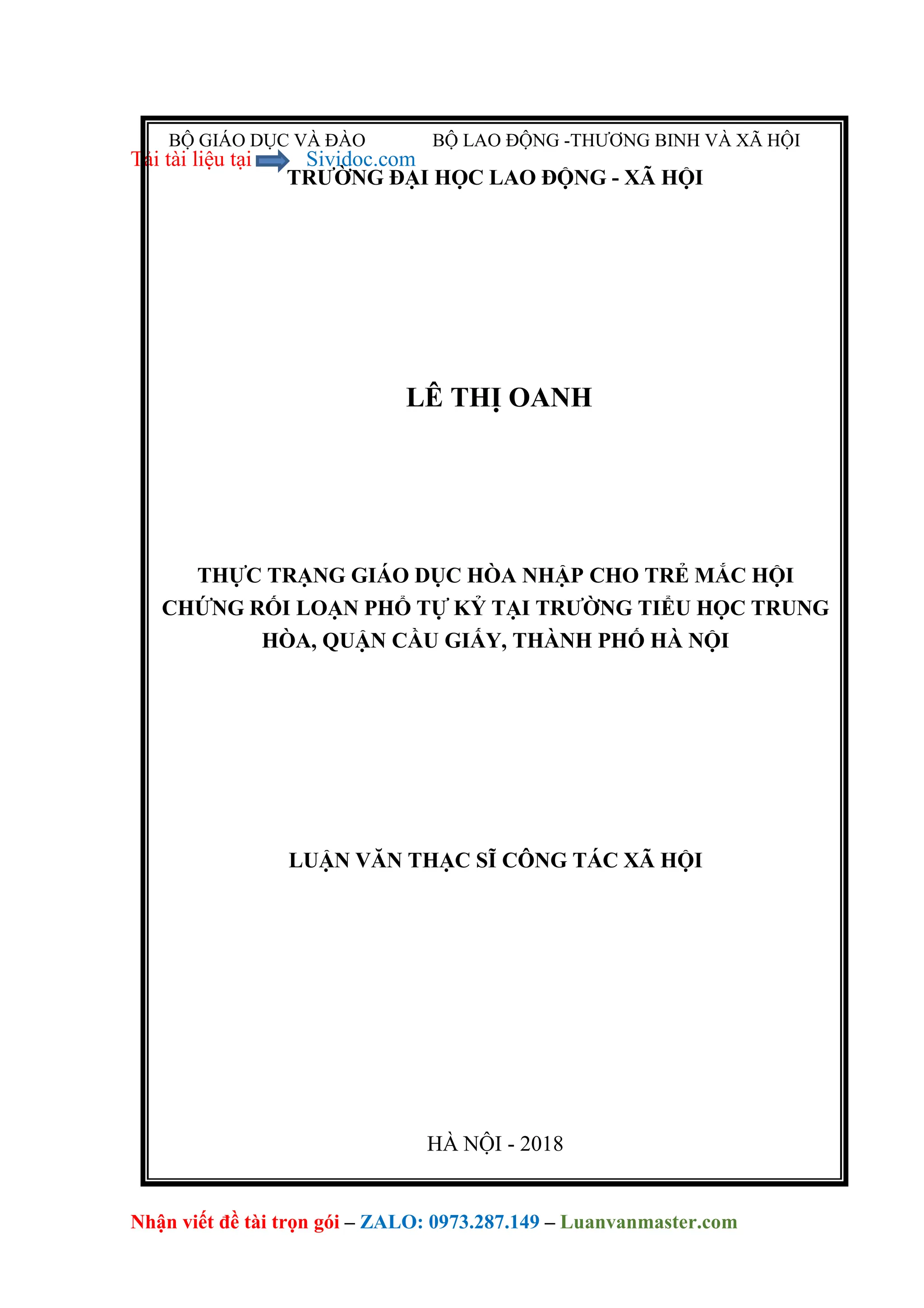 Thực Trạng Giáo Dục Hòa Nhập Cho Trẻ Mắc Hội Chứng Rối Loạn Phổ Tự Kỷ Tại Trường Tiểu Học Trung ...