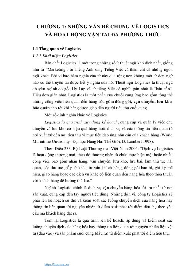 Đề án Thực trạng hoạt động các loại hình vận tải đa phương thức trong ngành logistics ở Việt Nam ...