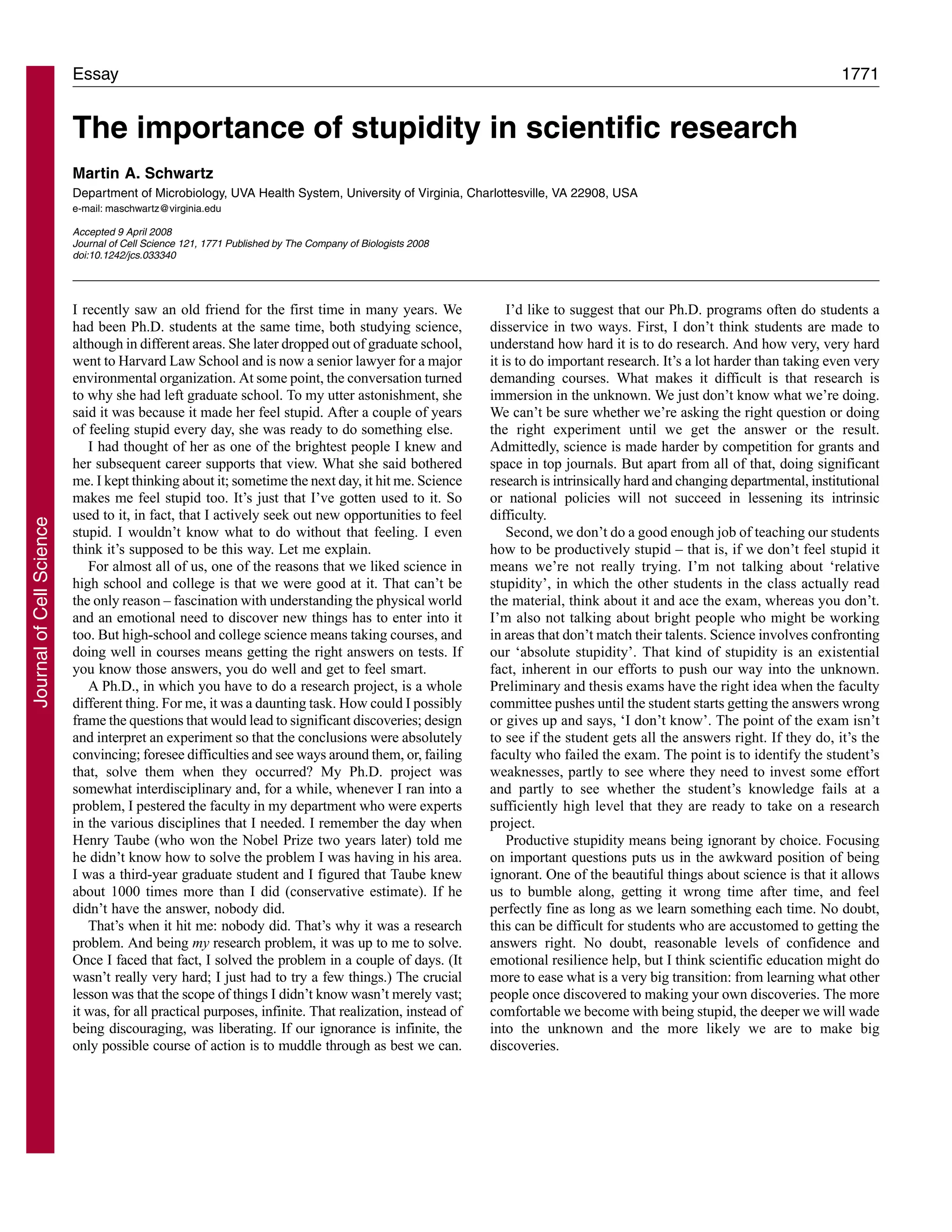 The importance of stupidity in scientific research | PDF