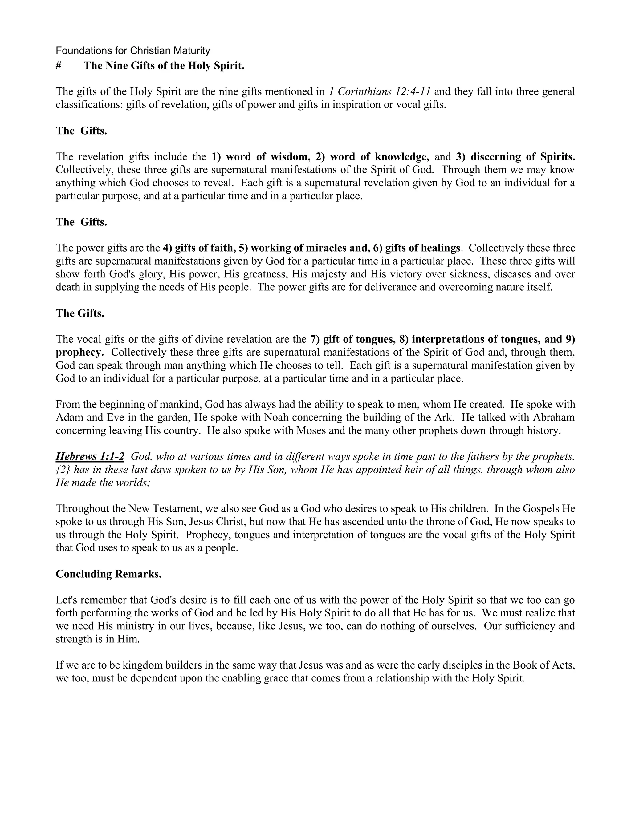 The nine gifts of the holy spirit | DOCX