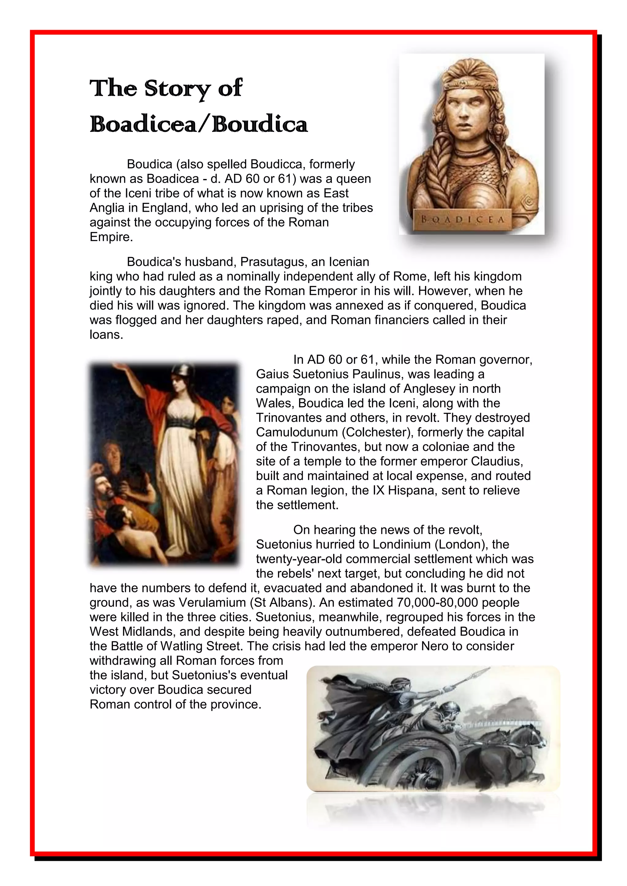 The story of boadicea | DOCX | Europe Travel | Travel Locations