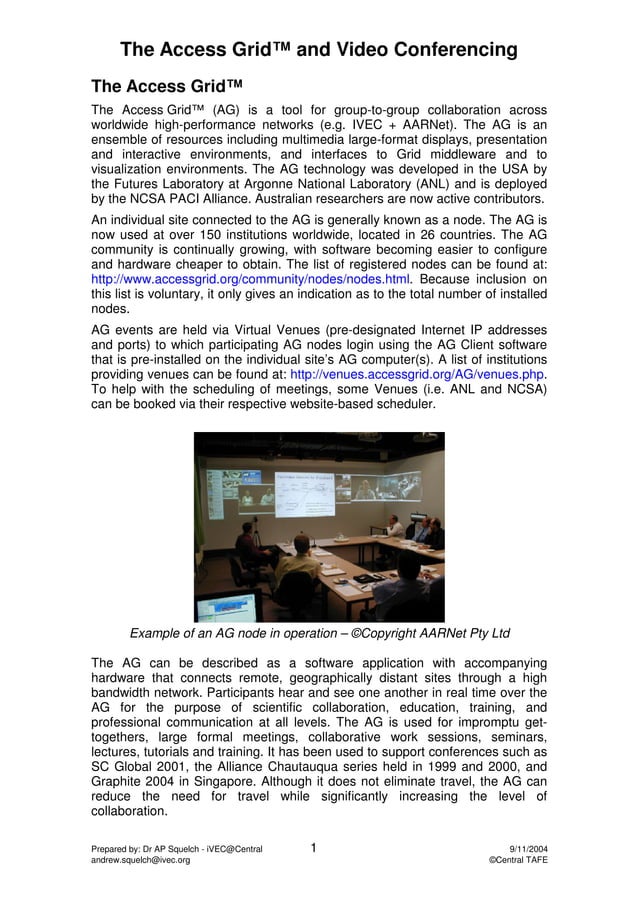 The Access Grid™ and Video Conferencing | PDF