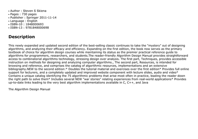 The Algorithm Design Manual | PPT