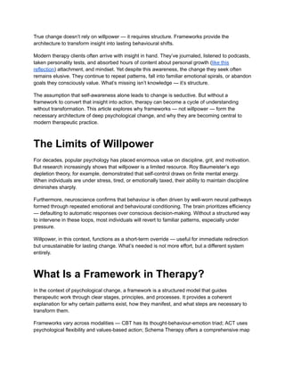 The Architecture of Change: Why Frameworks Outperform Willpower in ...