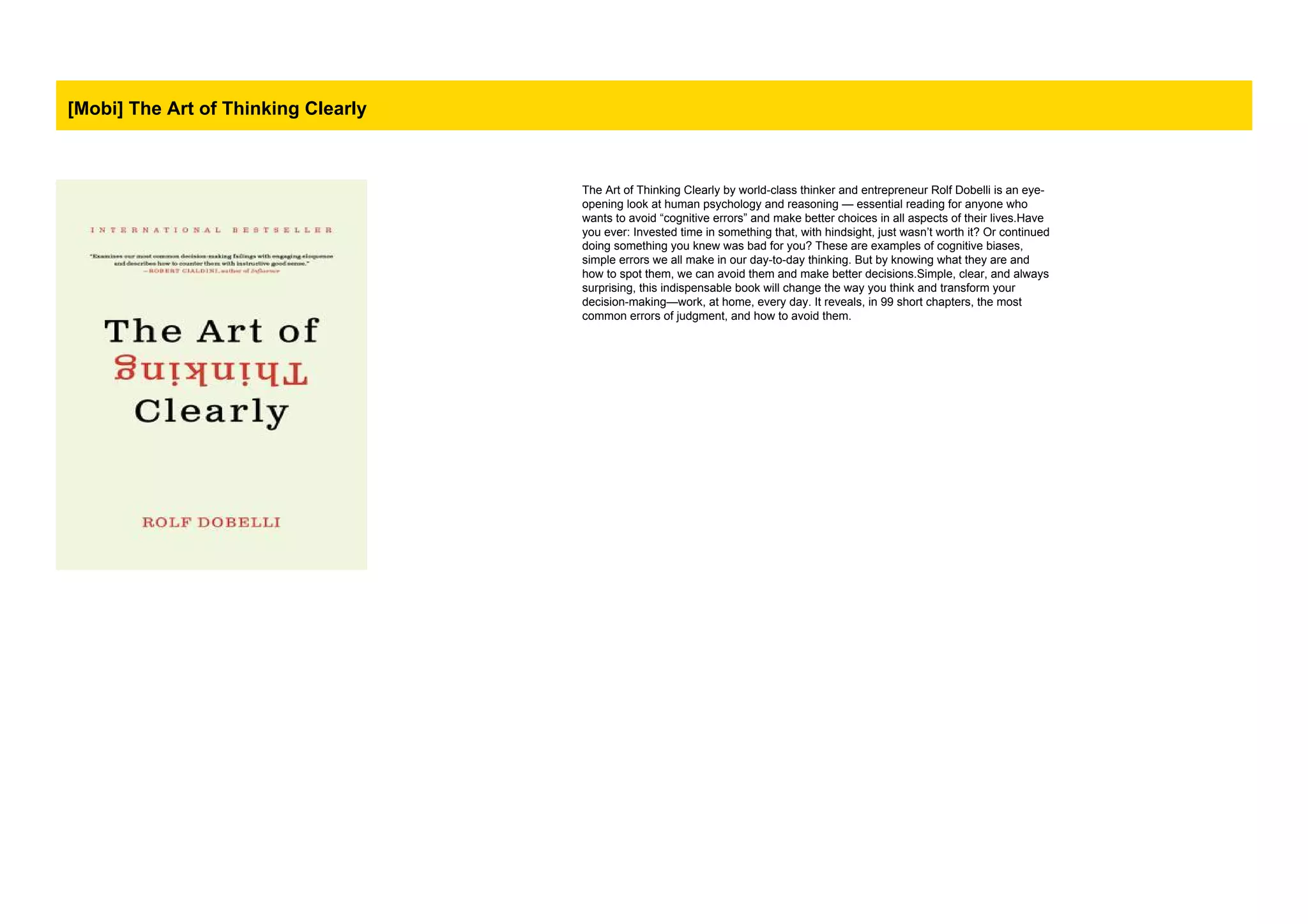 [Mobi] The Art of Thinking Clearly | PPT