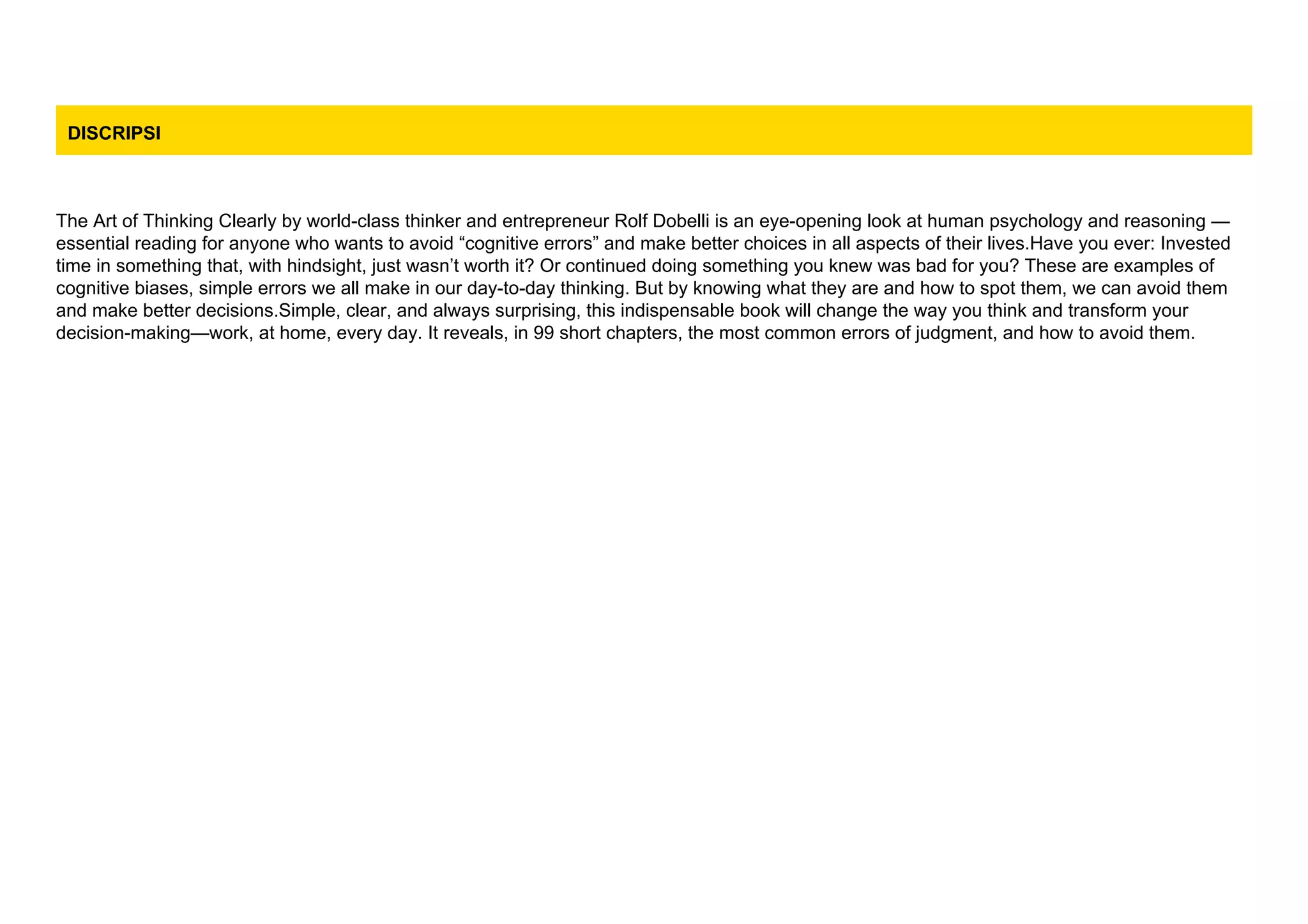 [Mobi] The Art of Thinking Clearly | PPT