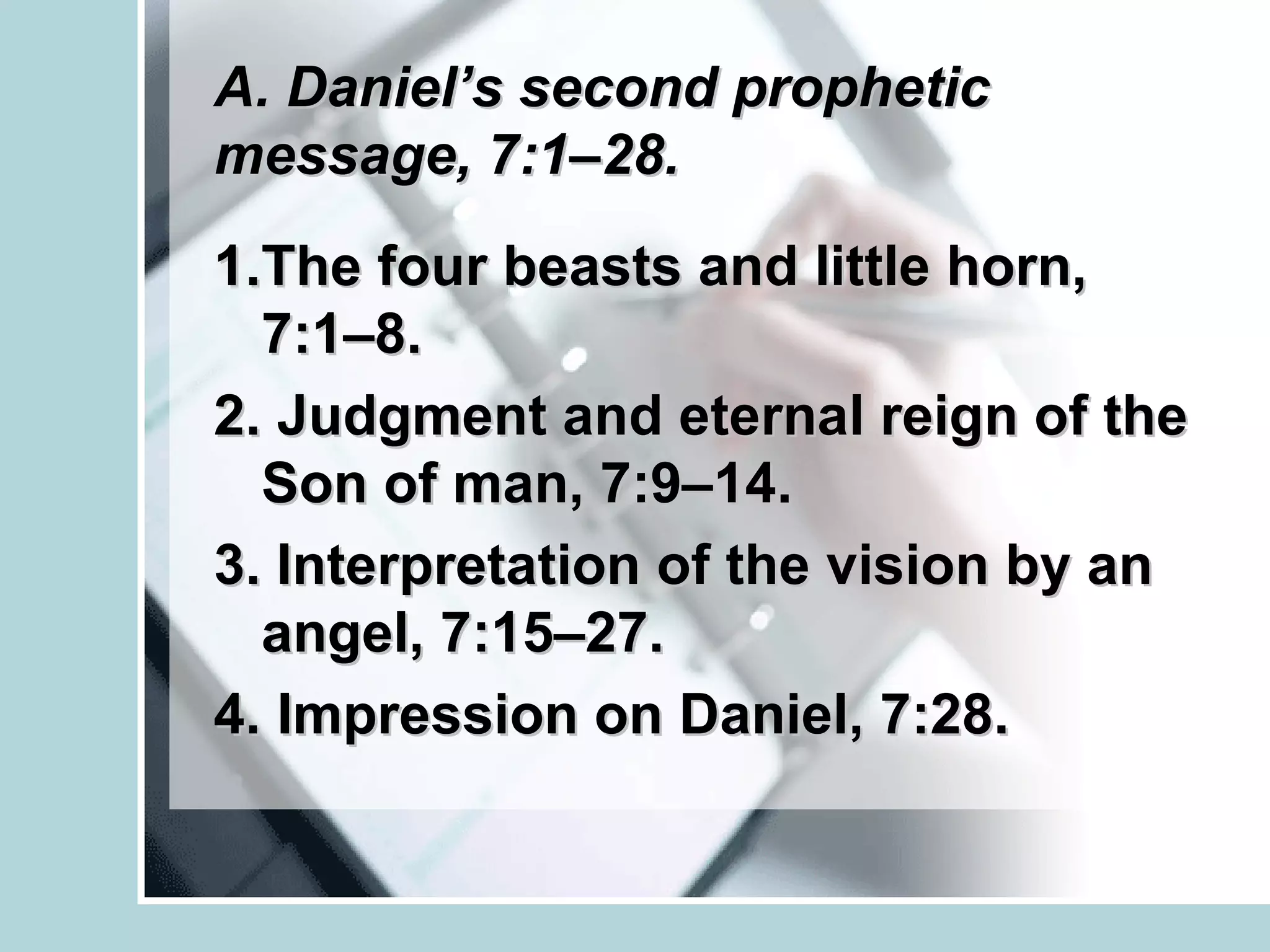 The Book of Daniel: Summary of Apocalyptic & Narrative Sections | PPT