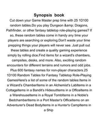 The Book of Random Tables: Fantasy Role-Playing Game AIDS for Game ...