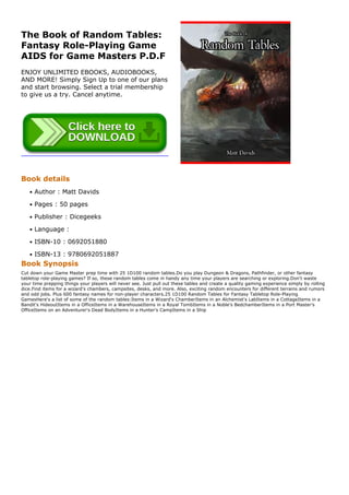 The Book of Random Tables: Fantasy Role-Playing Game AIDS for Game ...