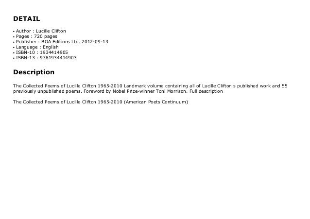 The Collected Poems of Lucille Clifton 1965-2010 (American Poets Continuum)