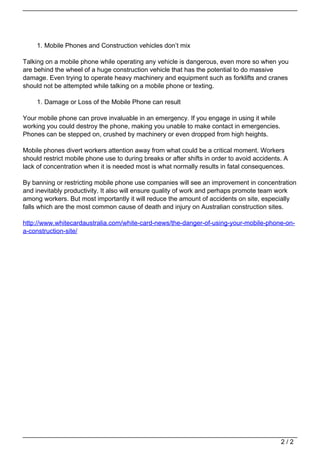 The Danger of using your Mobile Phone on a Construction Site | PDF