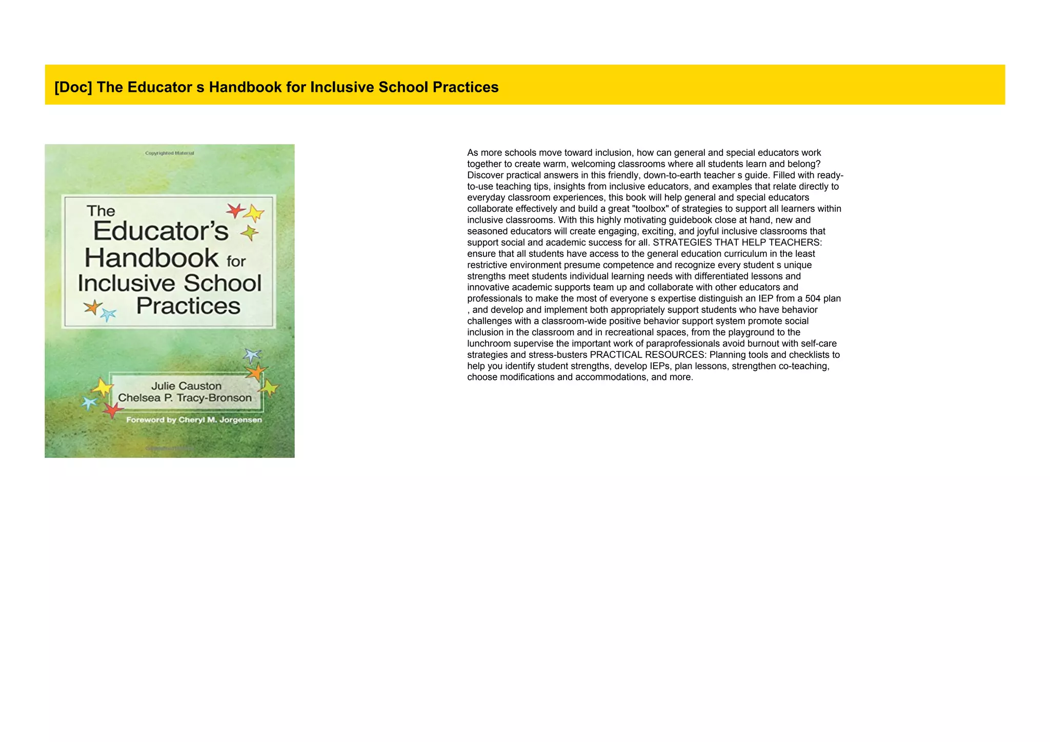 [Doc] The Educator s Handbook for Inclusive School Practices | PDF