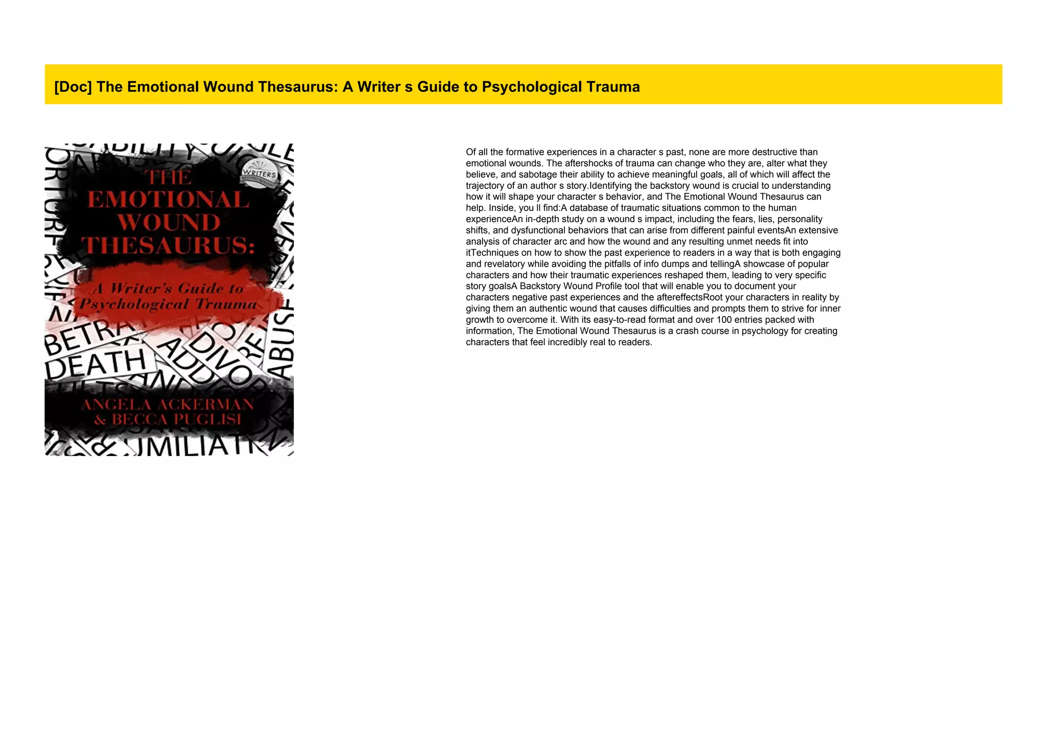 [Doc] The Emotional Wound Thesaurus: A Writer s Guide to Psychological ...