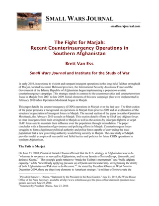 The Fight for Marjah - Recent Counterinsurgency Operations In Southern ...