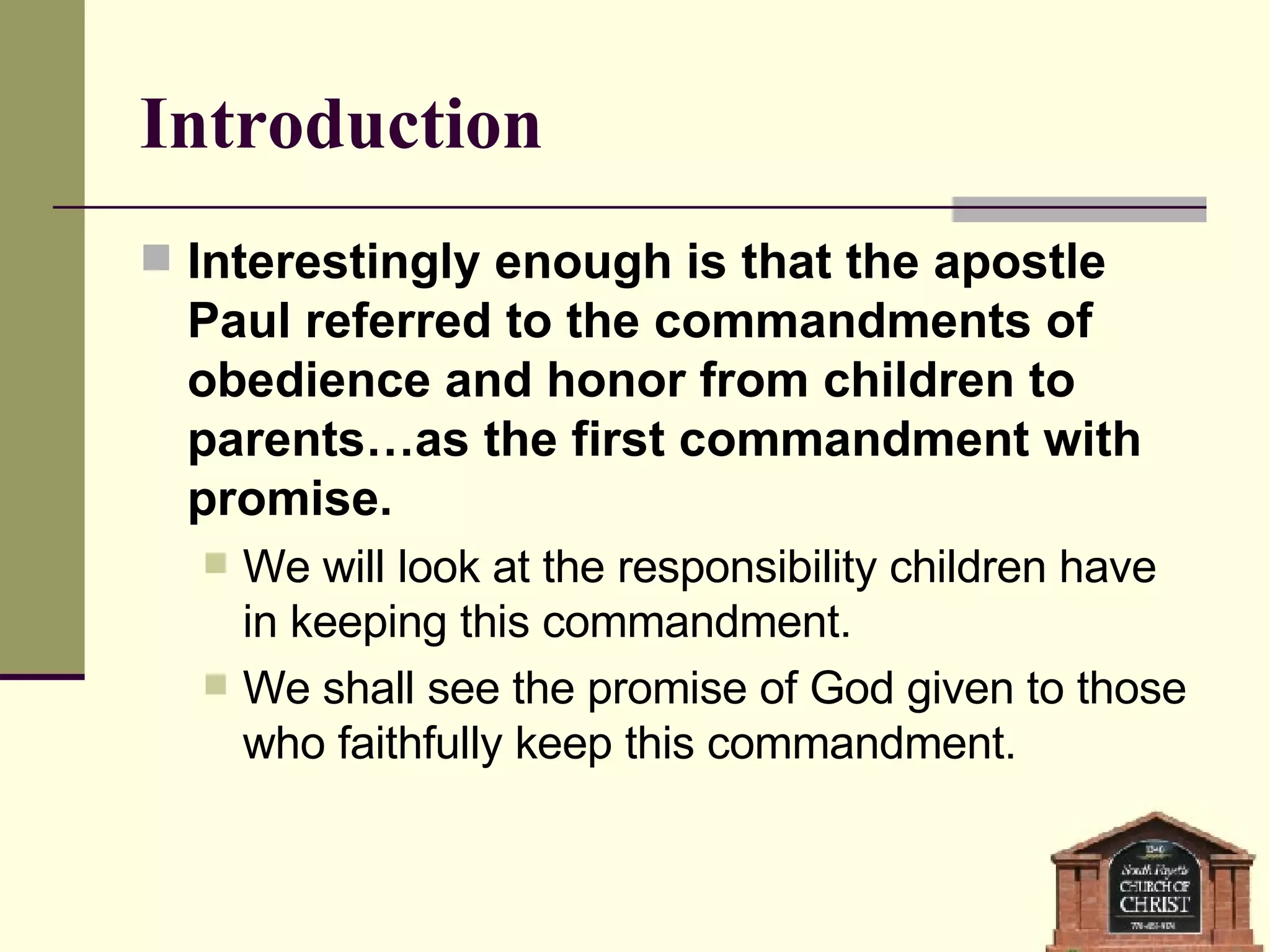 The First Commandment With Promise | PPS | Christianity | Religion ...