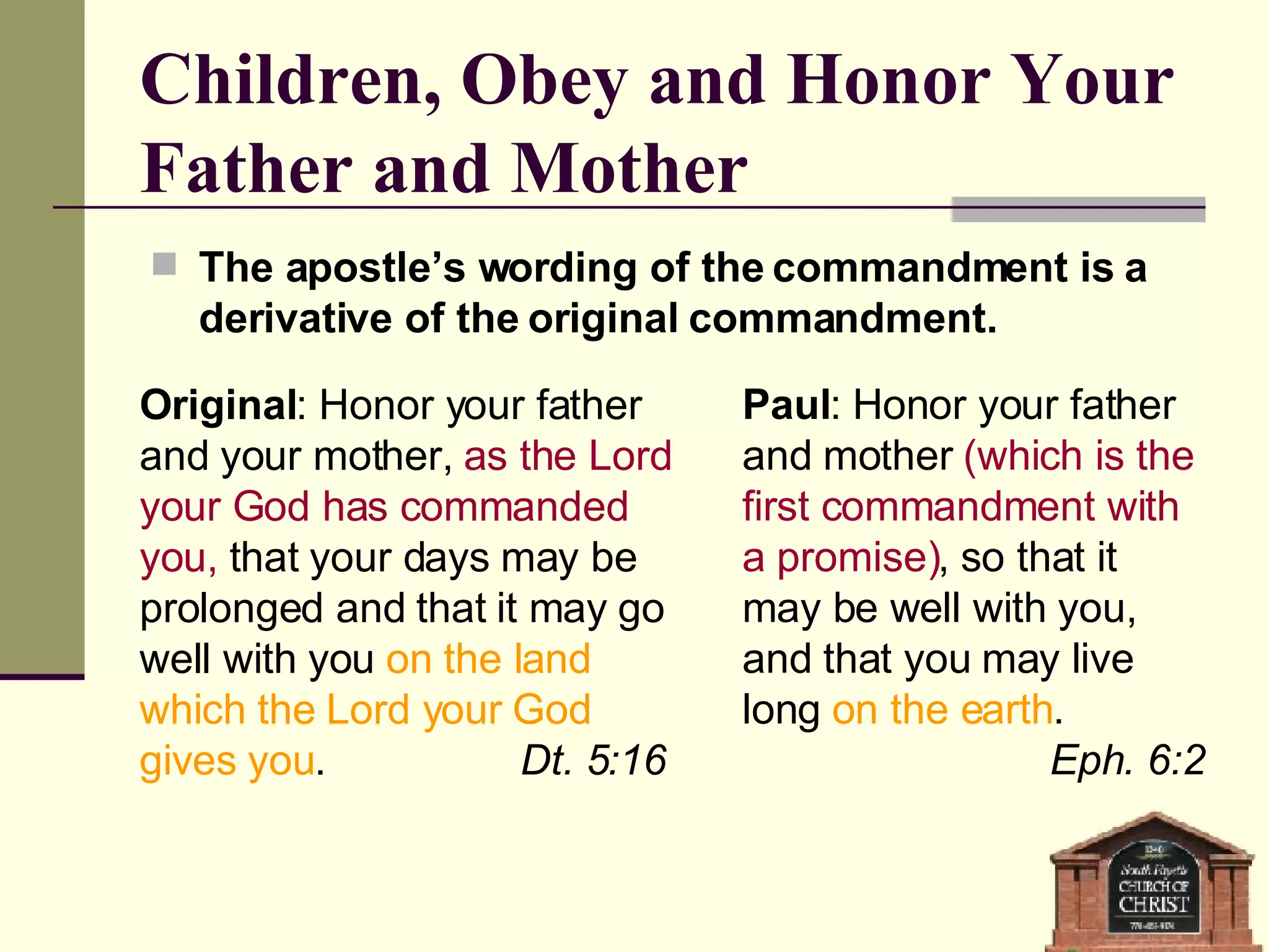 The First Commandment With Promise | PPS | Christianity | Religion ...