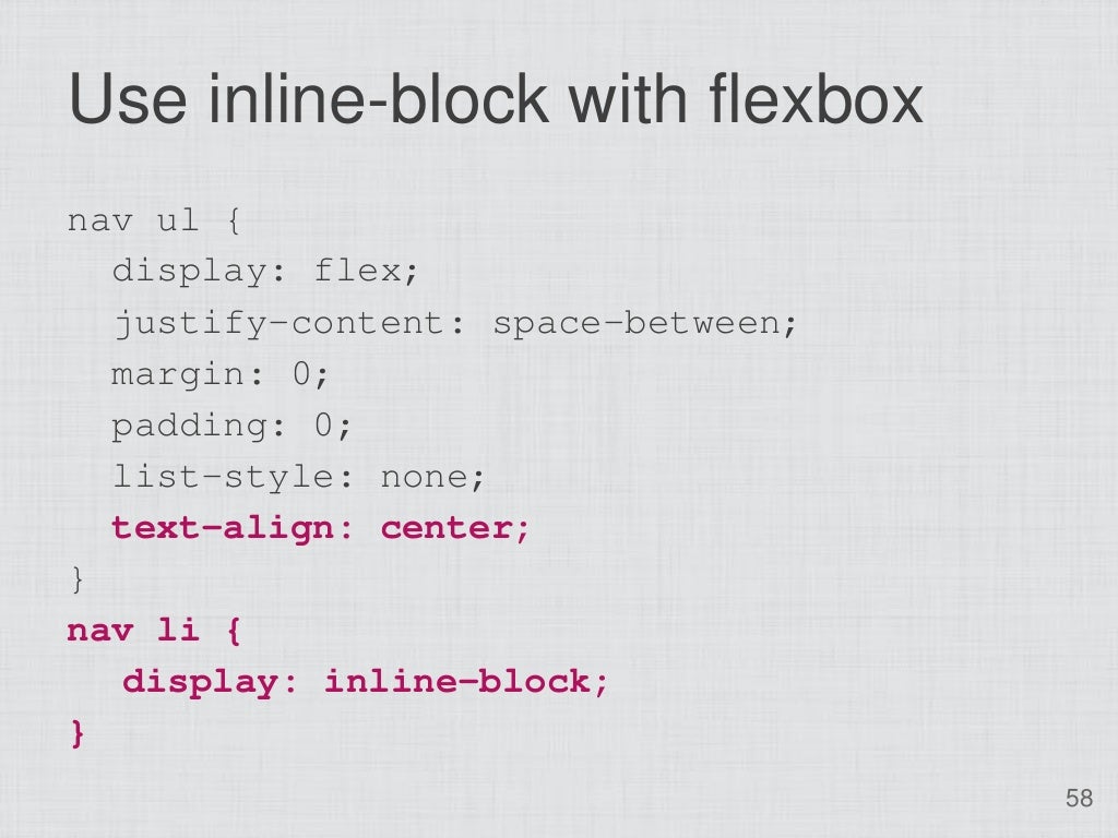 Use inline-block with flexbox nav
