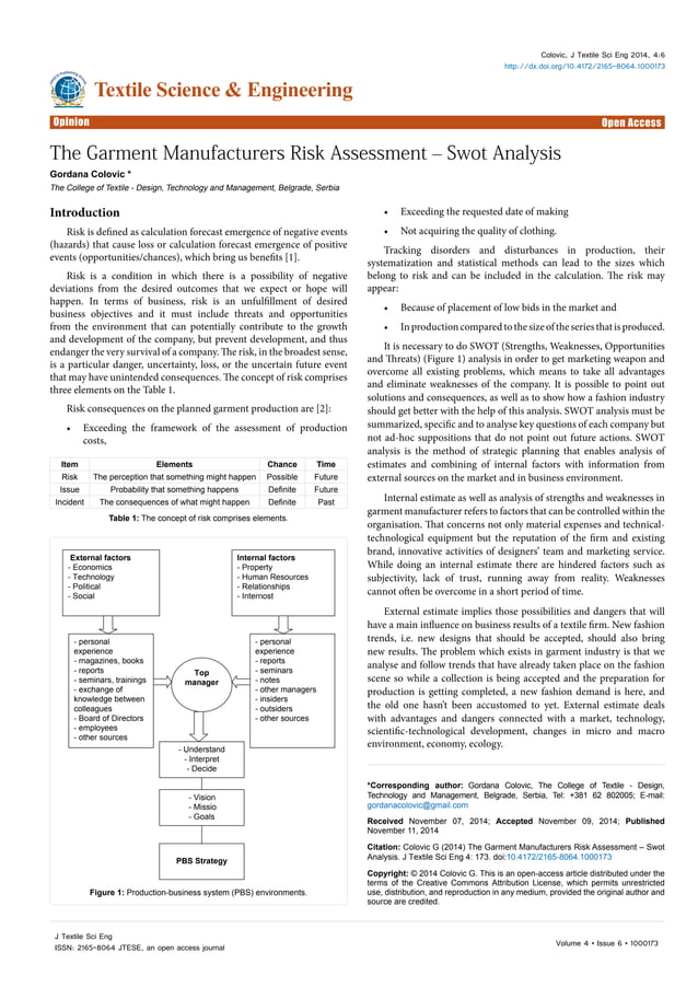 The garment manufacturers risk assessment - SWOT analysis | PDF
