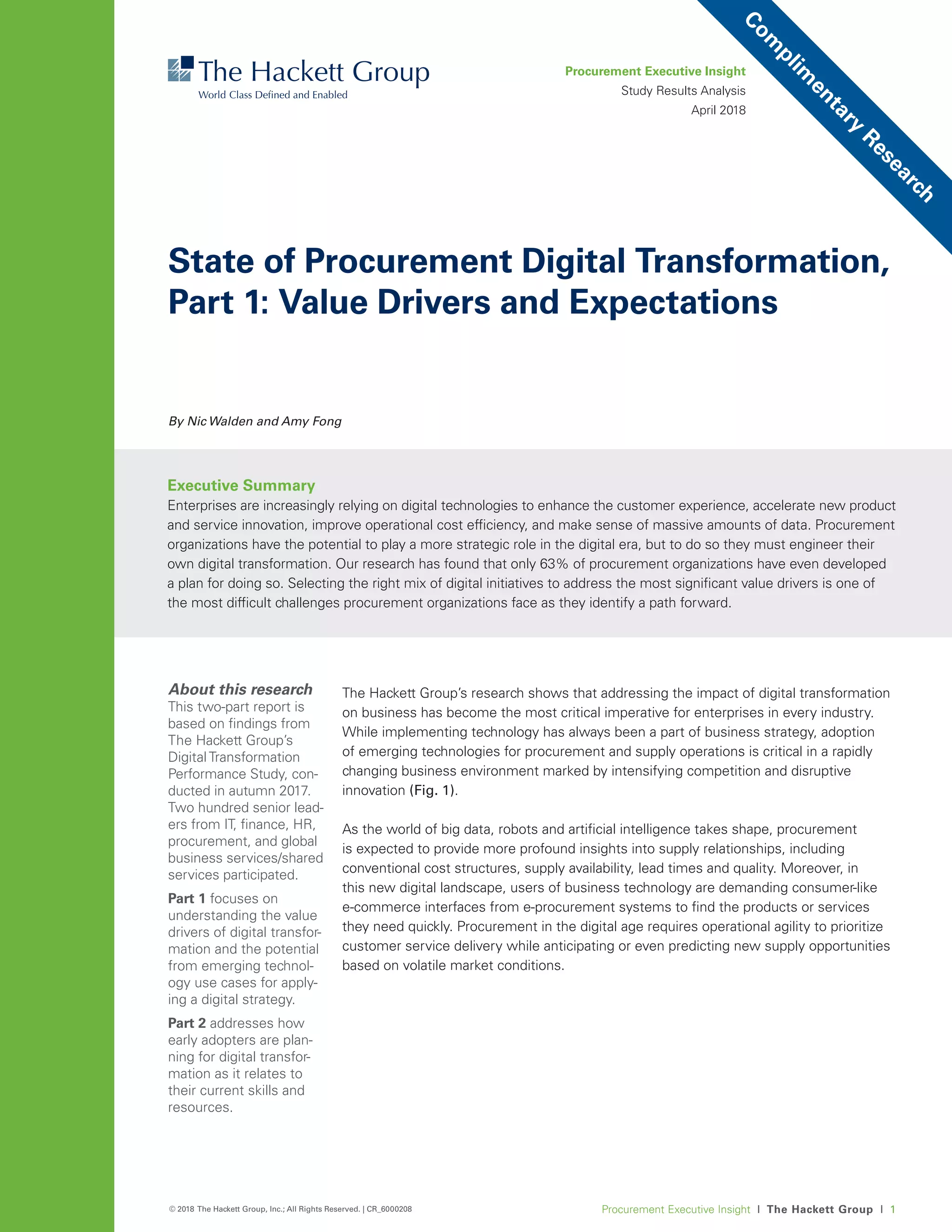 The hackett-group-state-of-procurement-digital-transformation-part-1 | PDF