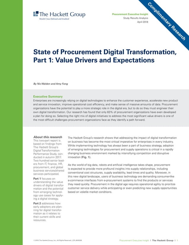 The hackett-group-state-of-procurement-digital-transformation-part-1 | PDF