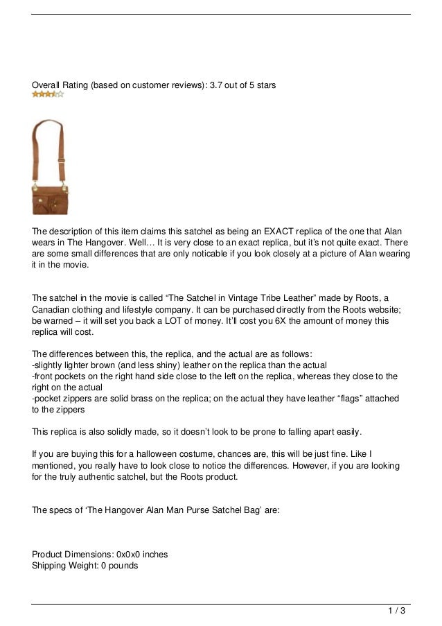 The Hangover Alan Man Purse Satchel Bag