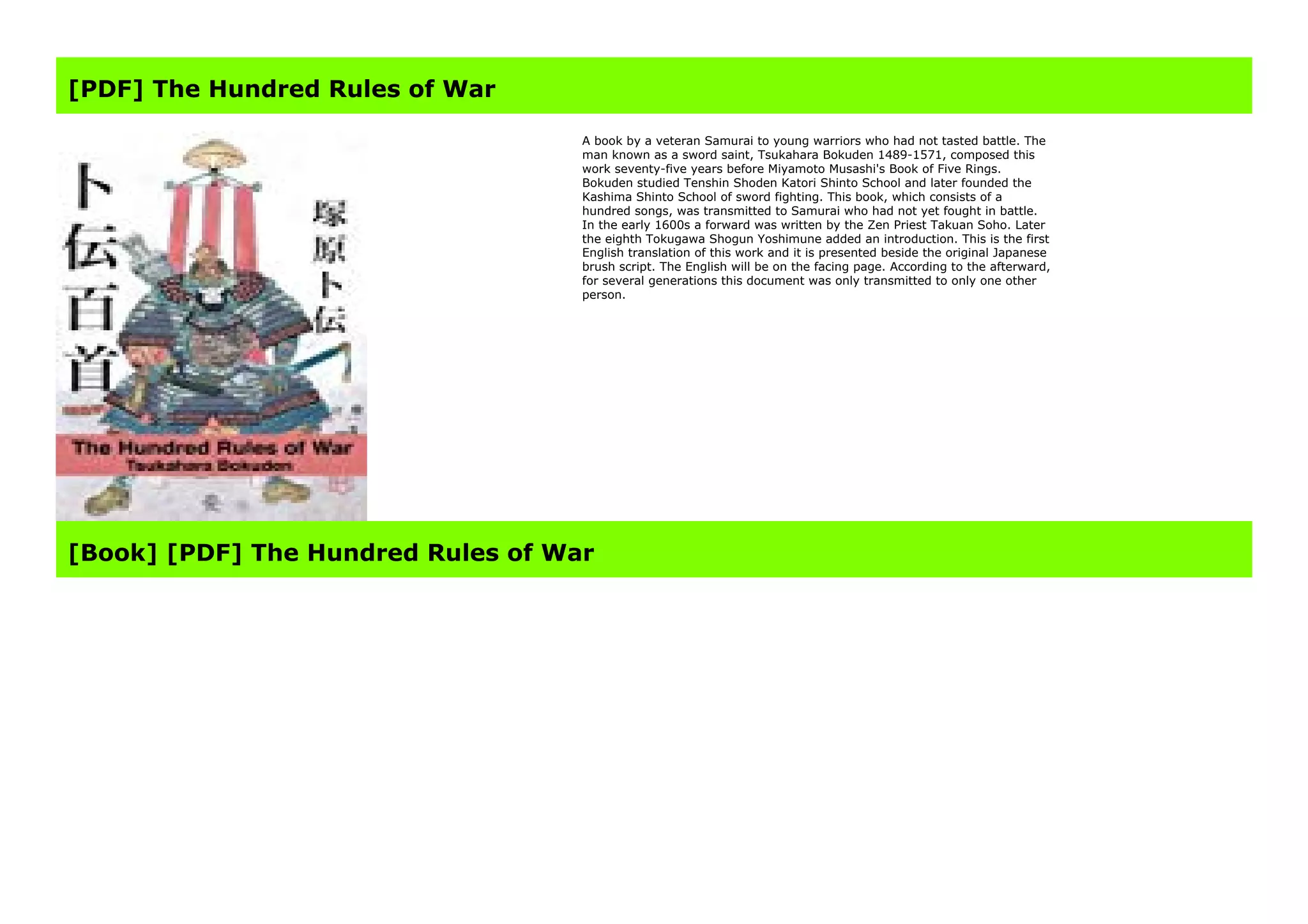 [PDF] The Hundred Rules of War | PDF
