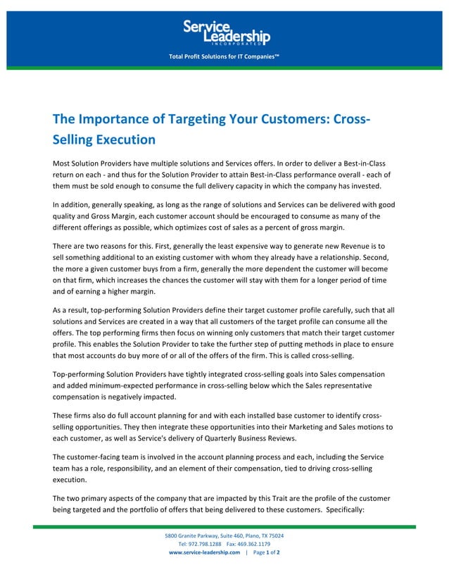The Importance of Targeting your Customers - Cross Selling Execution | PDF