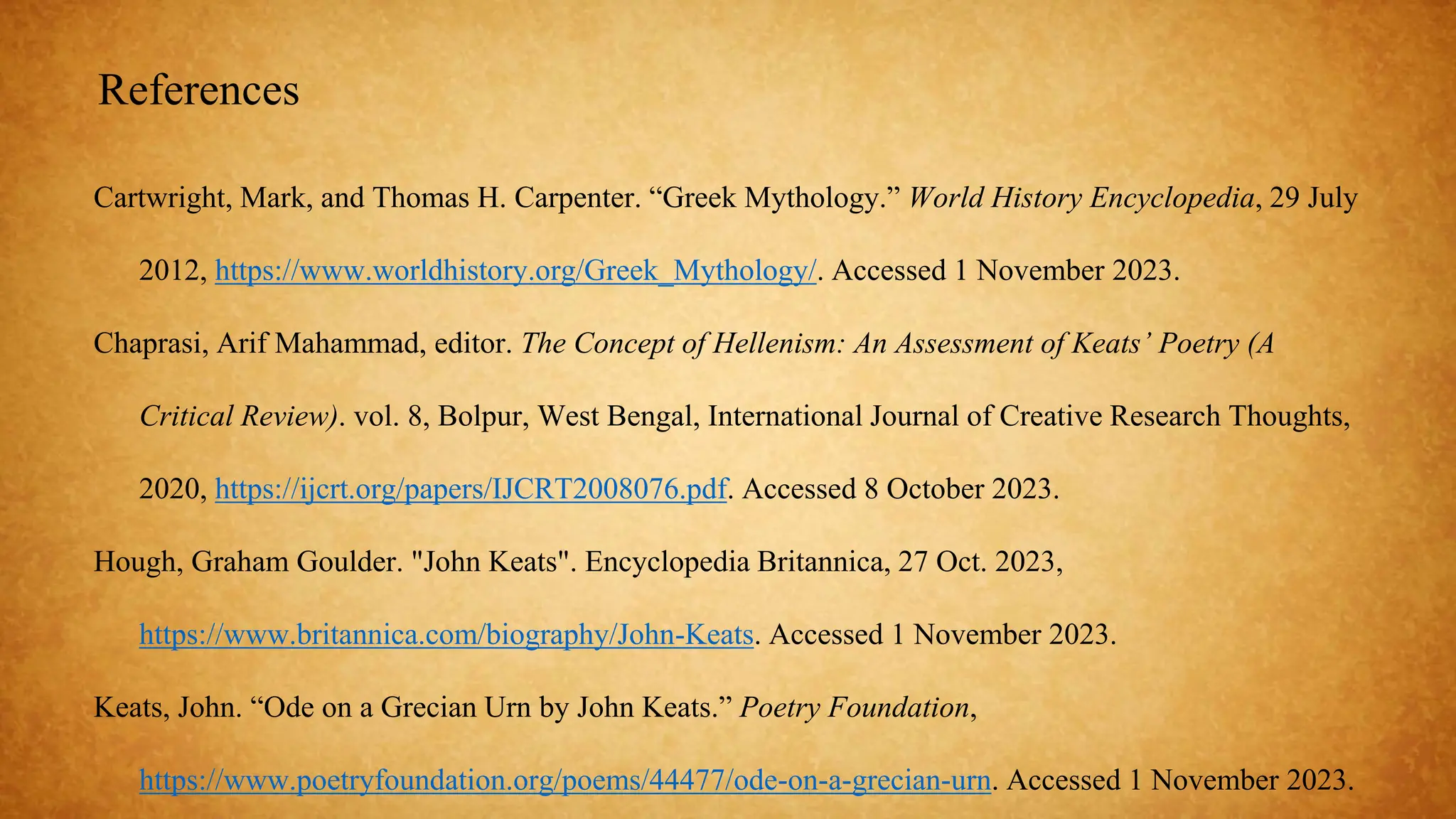 The Influence of Greek Mythology on Keats’s poetry | PPTX