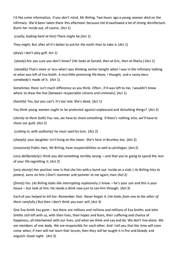 The Inspector Key Quotes | DOCX | Bereavement | Family and Relationships