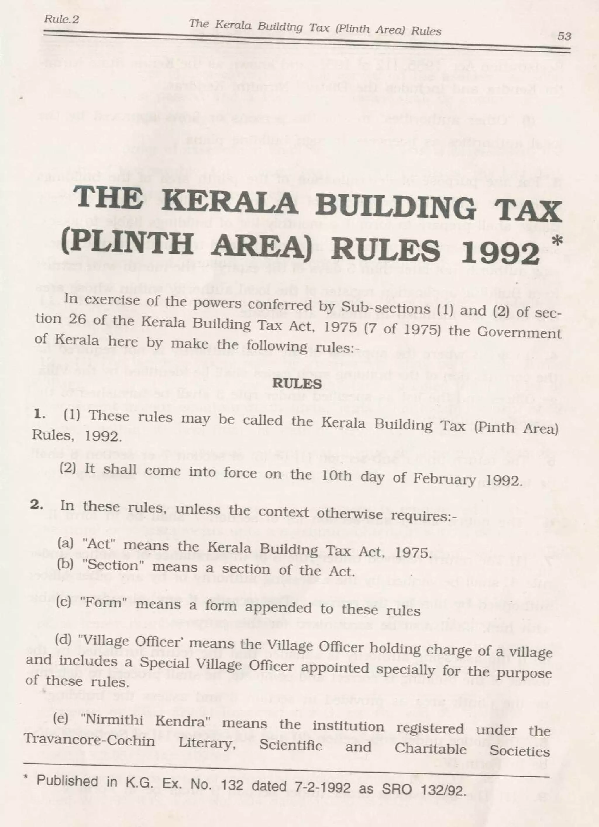 kERALA BUILDING TAX PLINTH AREA RULES 1975 jAMES JOSEPH ADHIKARTHIL | PDF