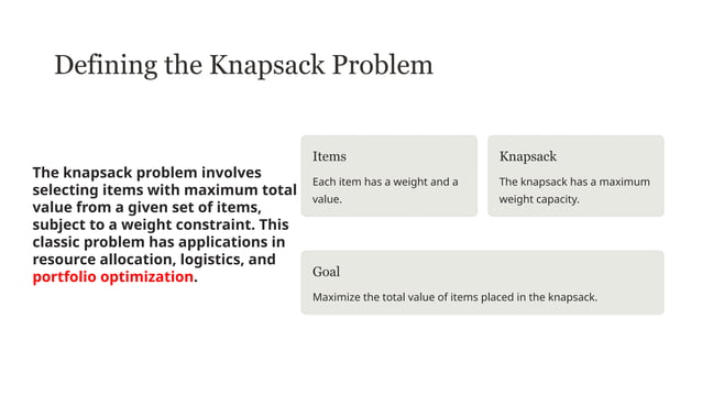 Knapsack Problem Data Structure and Algorithm | PPT