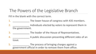 The Setup of the Legislative Branch | PPTX