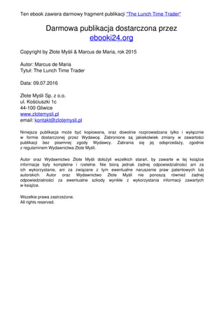 The Lunch Time Trader / Marcus de Maria | PDF