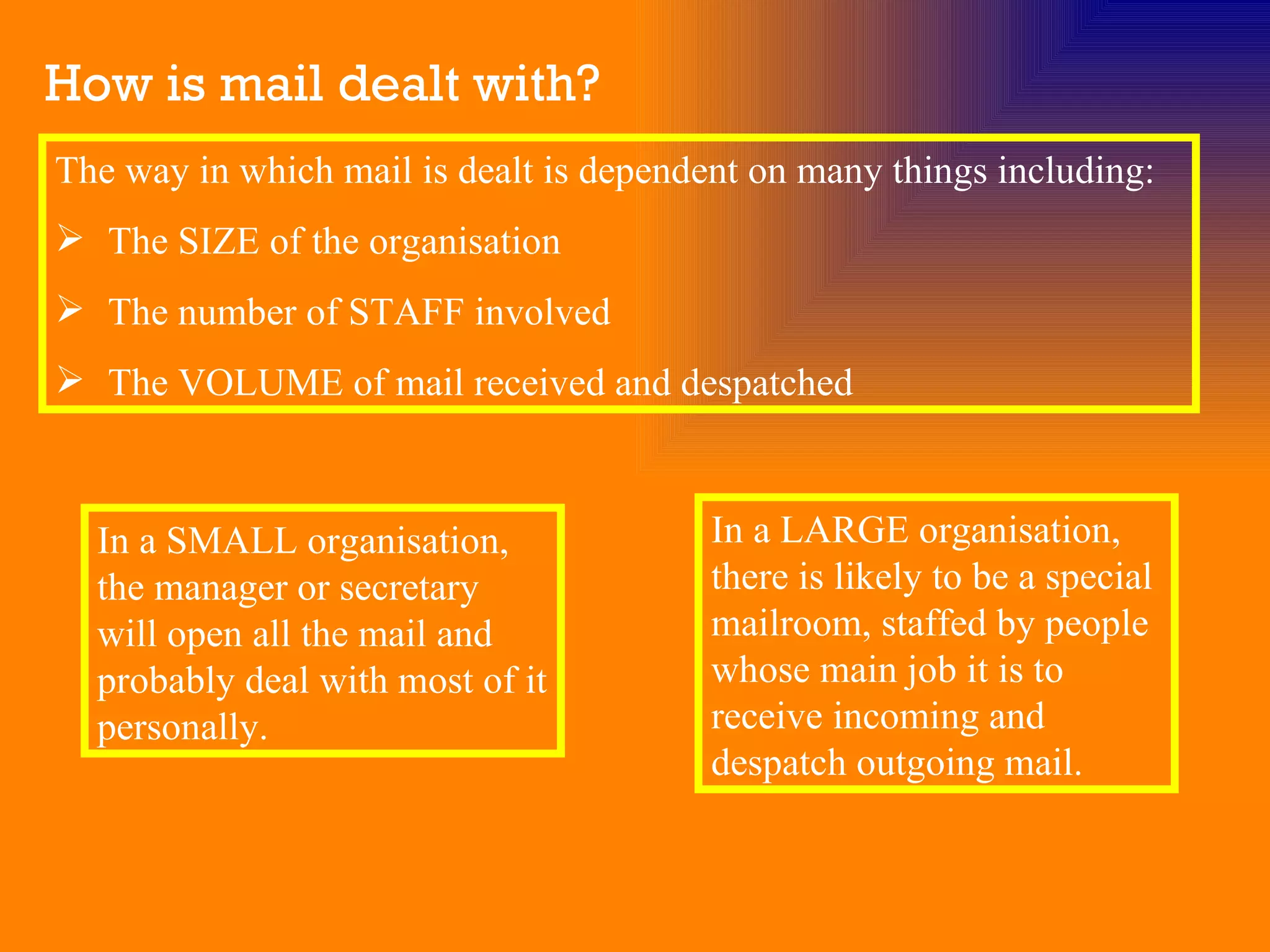 Standard Grade Administration - The Mail Room | PPT
