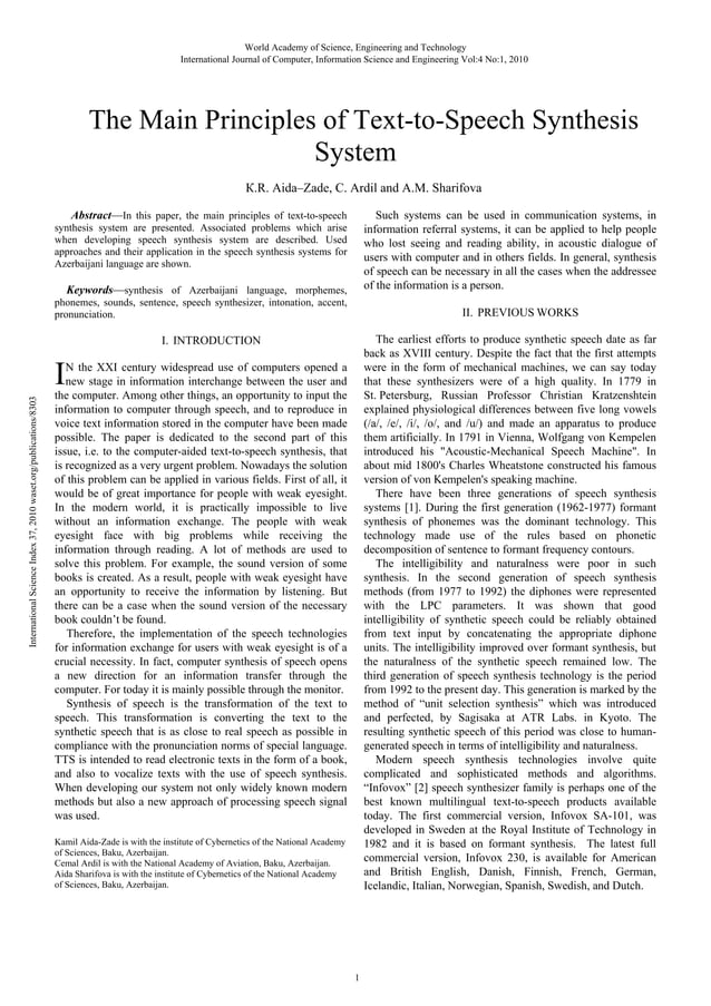 The main-principles-of-text-to-speech-synthesis-system | PDF
