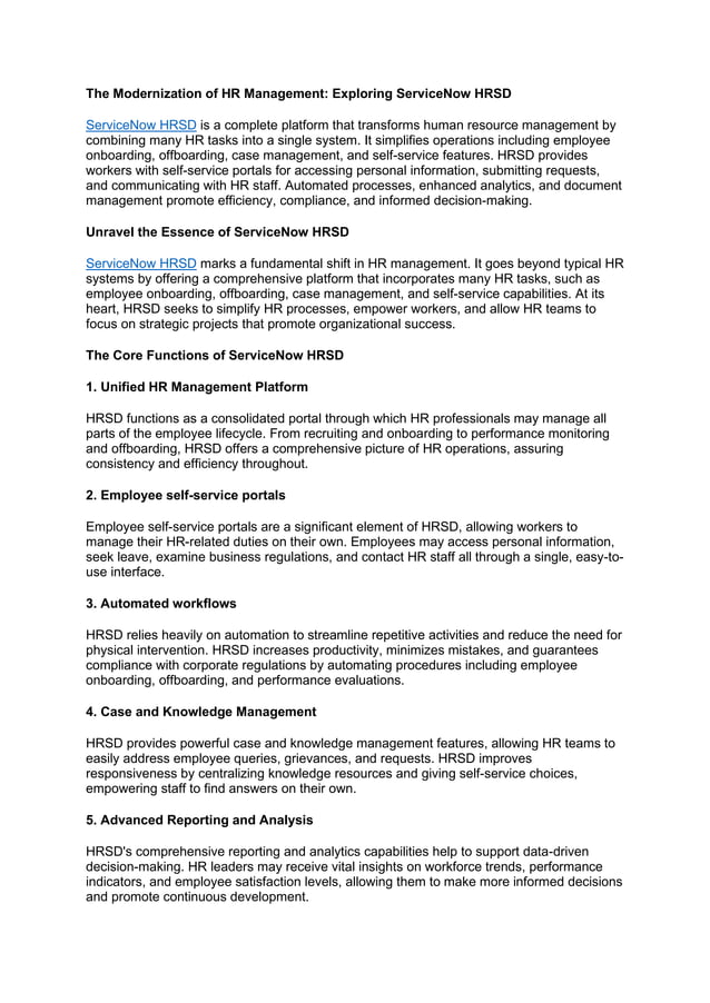 The Modernization of HR Management: Exploring ServiceNow HRSD | PDF