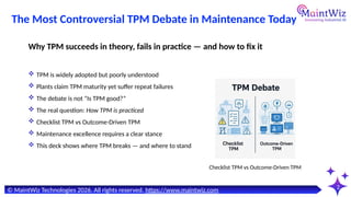 The Most Controversial TPM Debate in Maintenance Today Checklist TPM vs ...