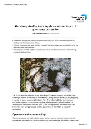 The Murray-Darling Basin Royal Commission Report: A governance ...